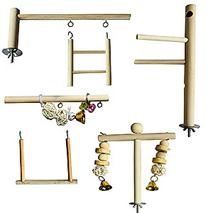 Hamiledyi Parrot Playground Parakeet Perches Outside Cage Bird Climbing Ladder Swing Toy Natural Wood Cockatiel Play Gyms Stand for Small Conure Love Birds Finch African Grey Macaw Amazon Budgies