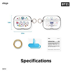 elago BT21 Case Compatible with Apple AirPods Pro Case, Clear Case with Keychain, Reduce Yellowing and Smudging, Supports Wireless Charging [Official Merchandise] [7FLAVORS]