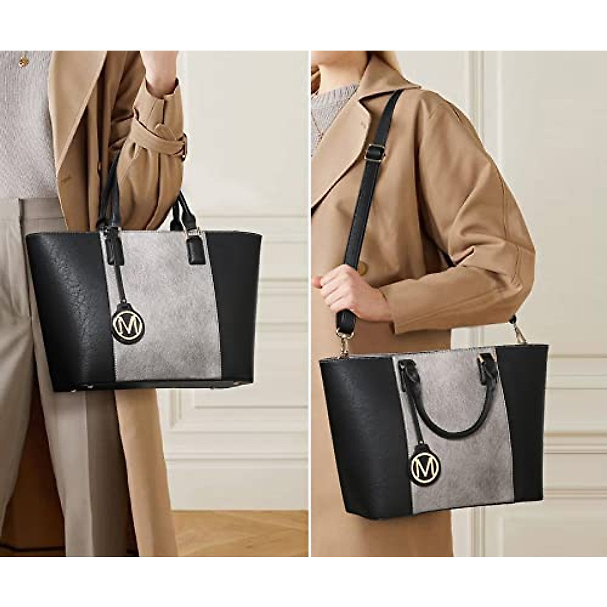 MKP Women Two Tone Large Tote Bags Top Handle Satchel Handbags Purses Set 2pcs