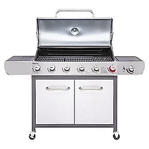 Royal Gourmet US-SG6002R 6 BBQ Liquid Propane Grill with Sear and Side Burners, 71,000 BTU Cabinet Style Stainless Steel Gas Griller, Silver