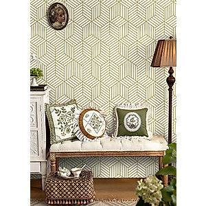 CiCiwind Peel and Stick Wallpaper Gold and Beige Contact Paper Geometric Striped Hexagon Wallpaper Removable Self Adhesive WallPaper Waterproof Vinyl Paper for Cabinets Shelf Drawer 15.7"x78.7"Upgrade