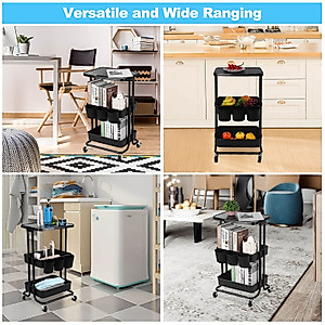 johgee Multifunctional Rolling Cart, Black, Portable, Sturdy, 17"L x 12.6"W x 29.5"H