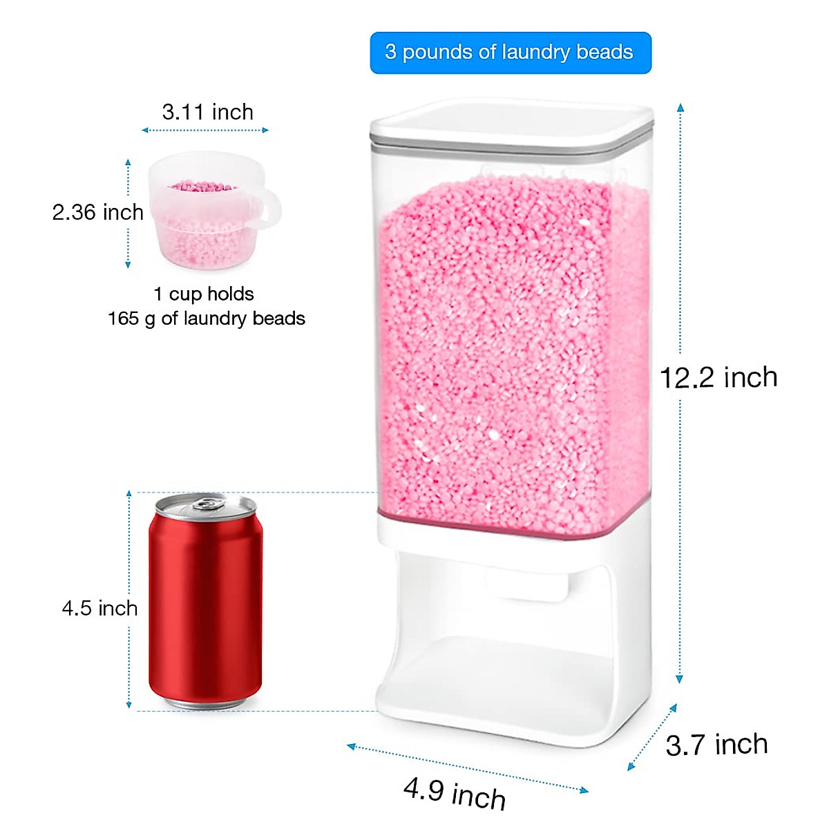 Conworld Laundry Detergent Dispenser, Wall Mounted Laundry Beads Dispenser for Scent Booster Beads, Stain Remover Powder, Bath Salts, Rice, Beans Grain and Dry Food, Laundry Scent Booster Container