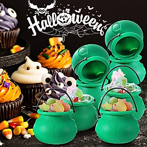Plastic Cauldron Mini Witches Cauldron with Handle Halloween Candy Bucket Small Pot Decorations Candy Kettles for St patrick Day Halloween Party(Green,40 Pcs)