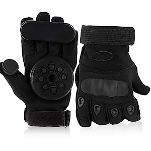 LOSENKA Skateboard Gloves with Sliders，Standard Longboard Downhill Slide Gloves Skate Gloves with 2 Slider Puck Set (Black)