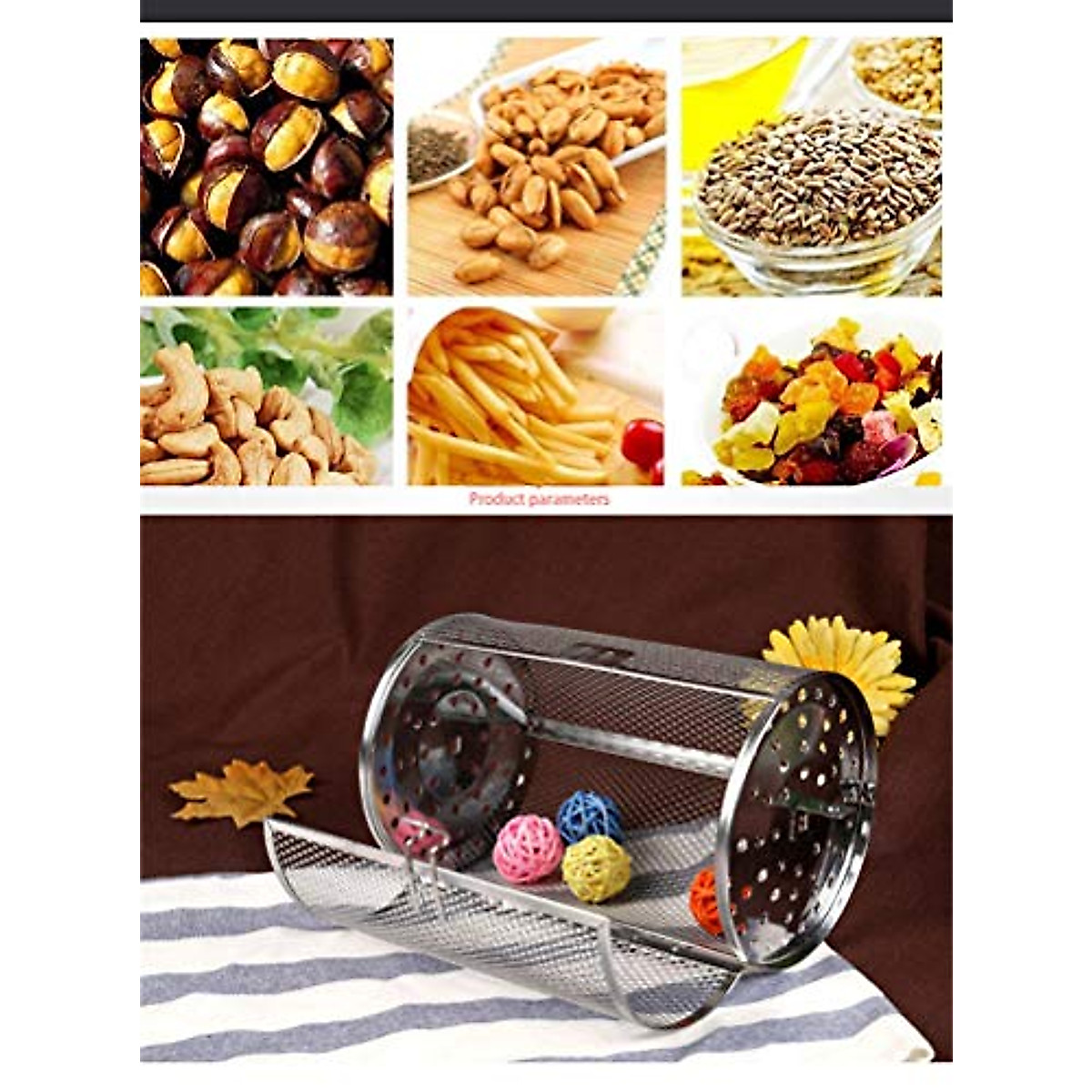 Falytemow Stainless Steel Rotisserie Grill Roaster Drum Oven Basket Oven Roast Baking Rotary for Peanut Dried Nut Coffee Beans BBQ 5.51 x 10.43 inch (14x26.5cm)