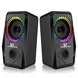 MANBASNAKE Computer Speakers RGB Gaming Speakers with 2.0 Wired USB Powered Stereo Volume Control,6 LED Modes,Dual Channel Multimedia AUX 3.5mm for PC Laptop Desktop Monitors(Black)