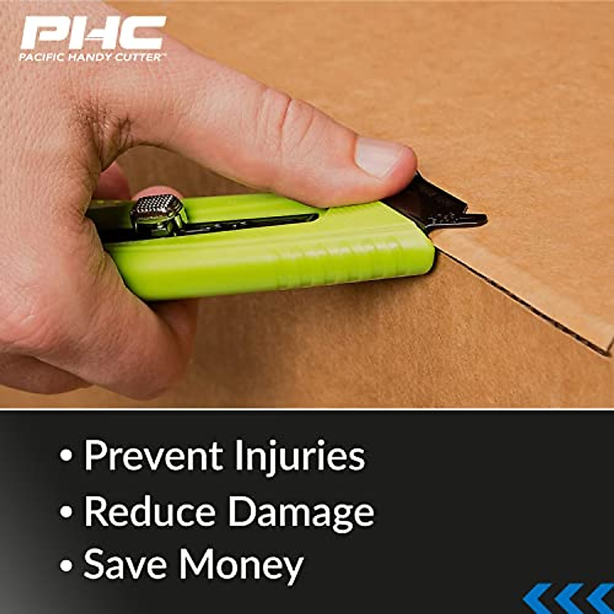 Pacific Handy Cutter S5R Safety Cutter, Right Handed Retractable Utility Knife & Ergonomic Film Cutter, Bladeless Tape Splitter, Steel Guard, Safety & Damage Protection, Warehouse & In-Store Cutting , green
