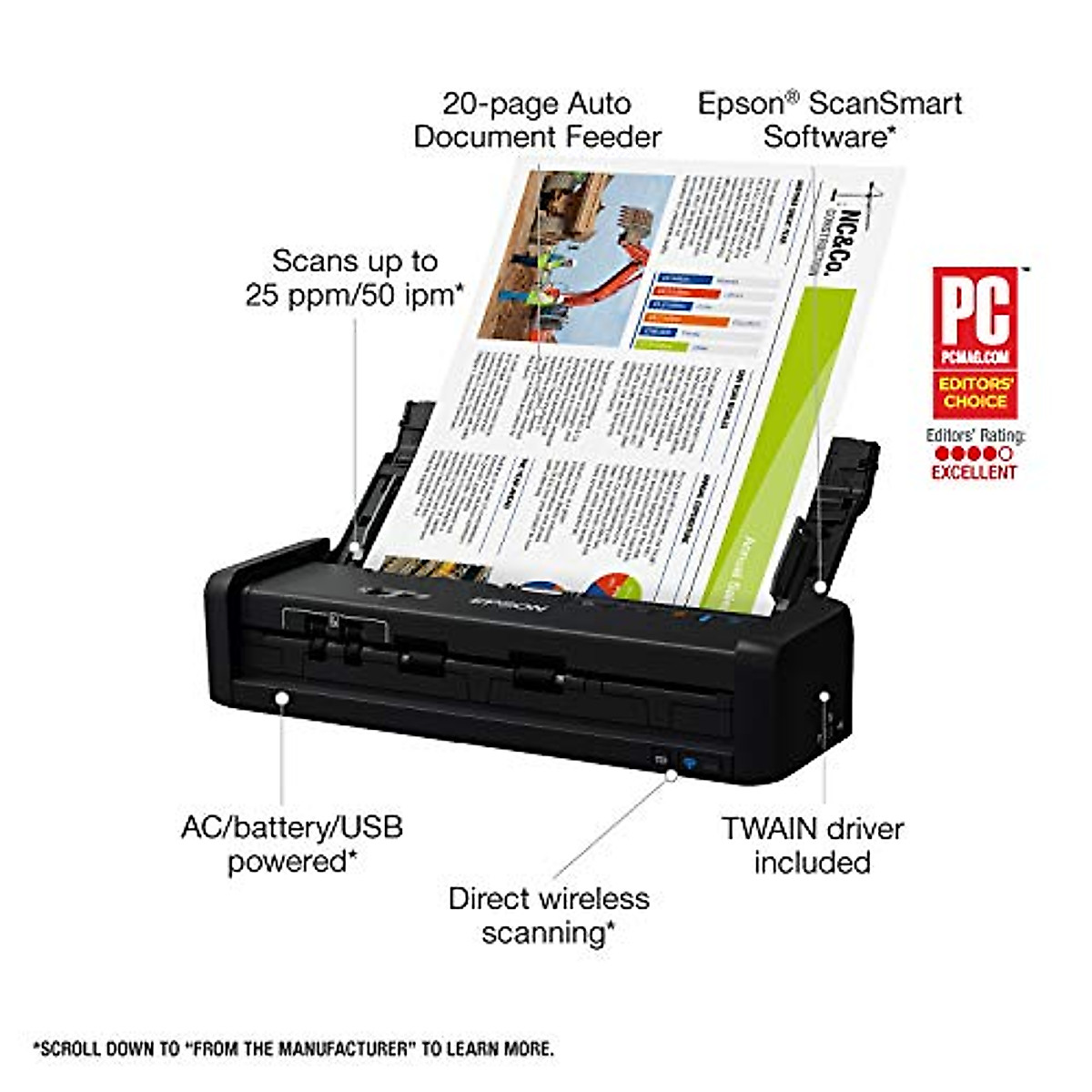 Epson ES-300W Wireless Portable Scanner – Fast Duplex & Cloud Ready