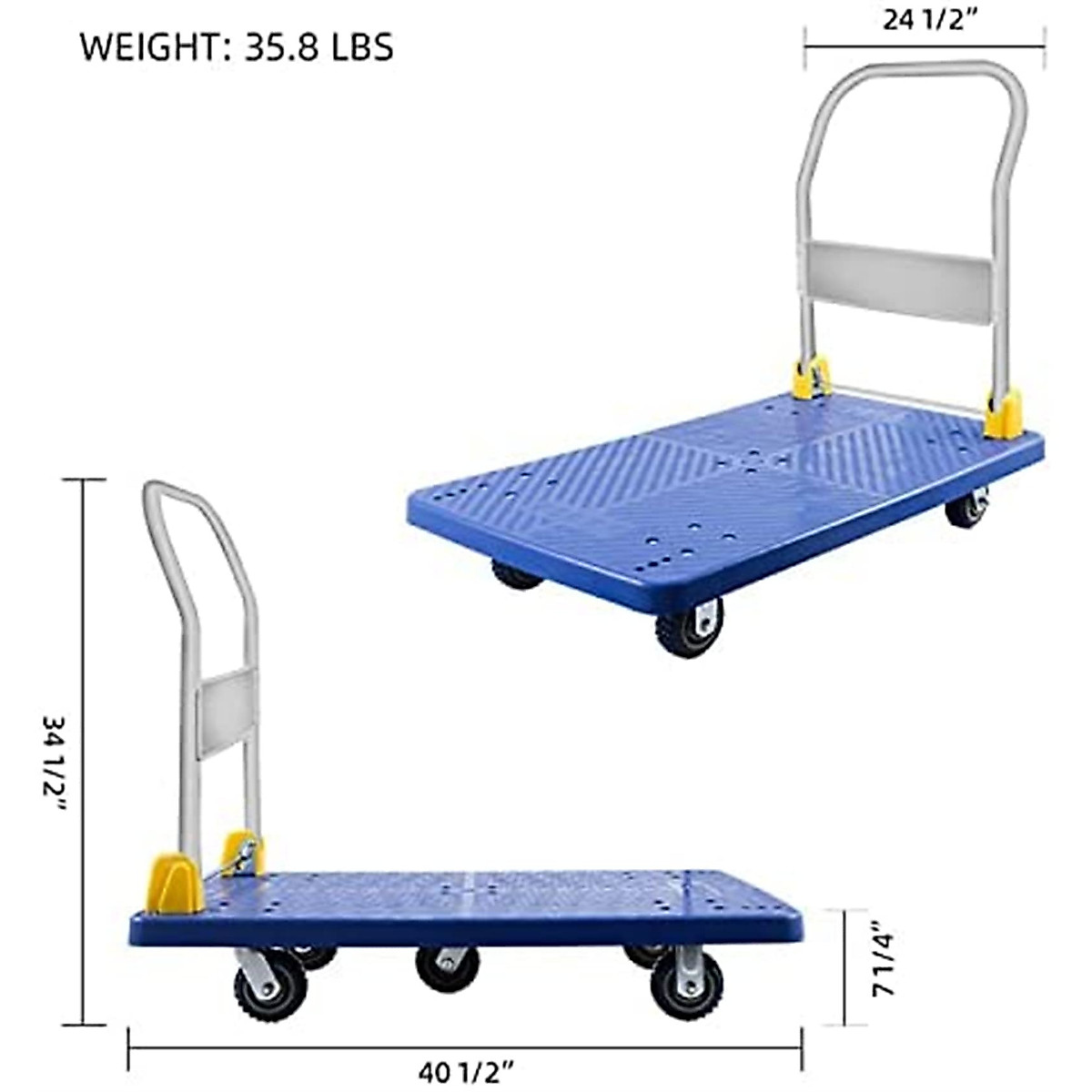 Platform Truck with 1320lb Weight Capacity and 360 Degree Swivel Wheels, Foldable Push Hand Cart for Loading and Storage, Blue