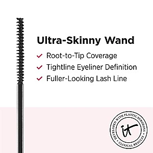 IT Cosmetics Tightline 3-In-1 Lash Primer, Eyeliner & Black Mascara - Lengthens & Conditions Lashes - Ultra-Skinny Wand - Infused With Collagen, Biotin, Peptides & Antioxidants - 0.12 Fl Oz