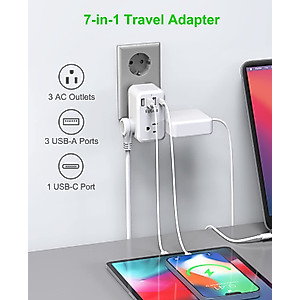 European Travel Plug Adapter, EyGde International Travel Power Adater 3 American Outlets with 1 USB Type C and 3 USB Charger, US to EU Plug Adapter for France, Germany, Greece, Italy, Israel, Spain