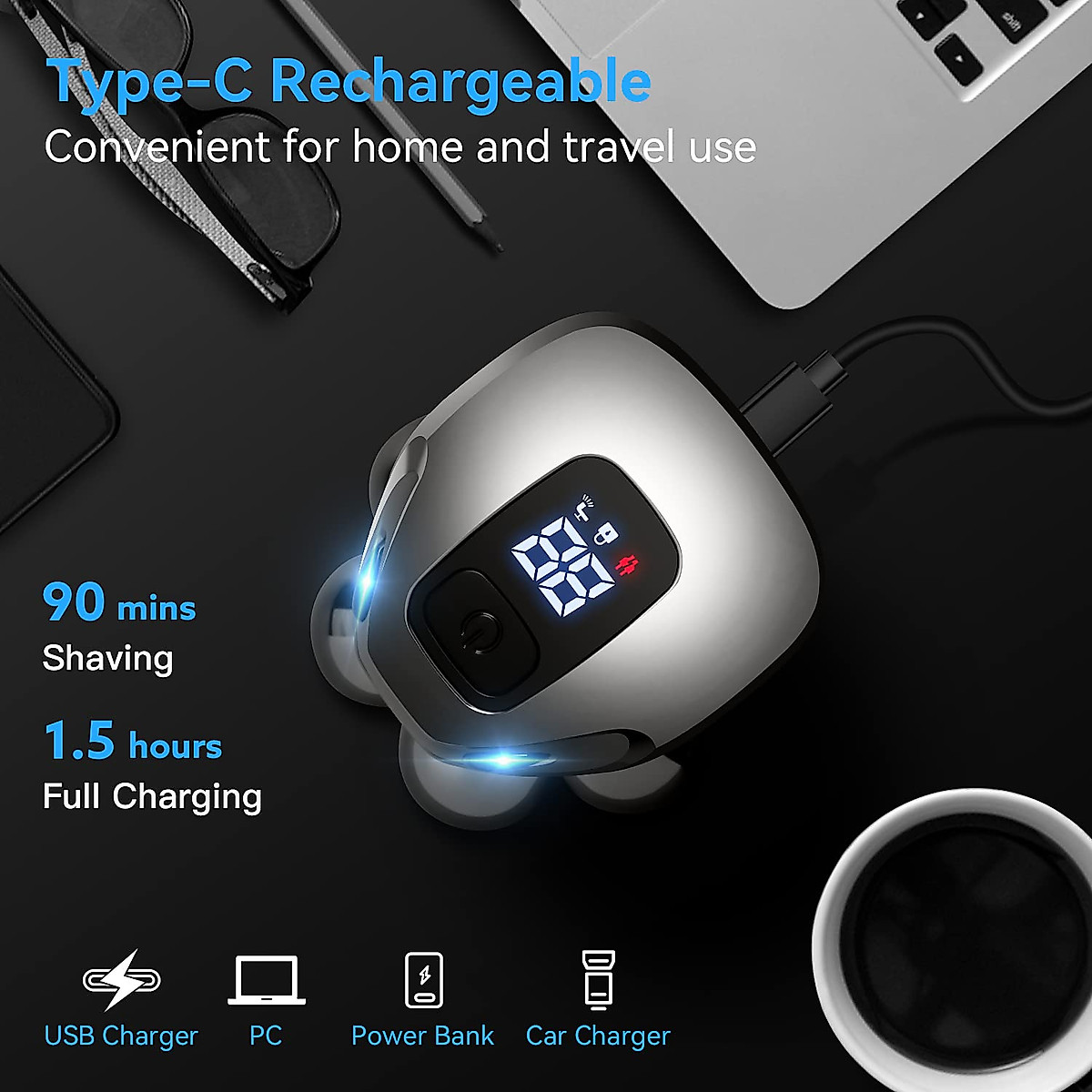 Electric Head Shavers for Bald Men, 7D 5-in-1 WeChip Bald Head Shavers for Men, Modern Design Head Razors for Bald Men, Wet/Dry Men's Electric Shavers Cordless, Anti-Pinch, LED Display Grooming Kit