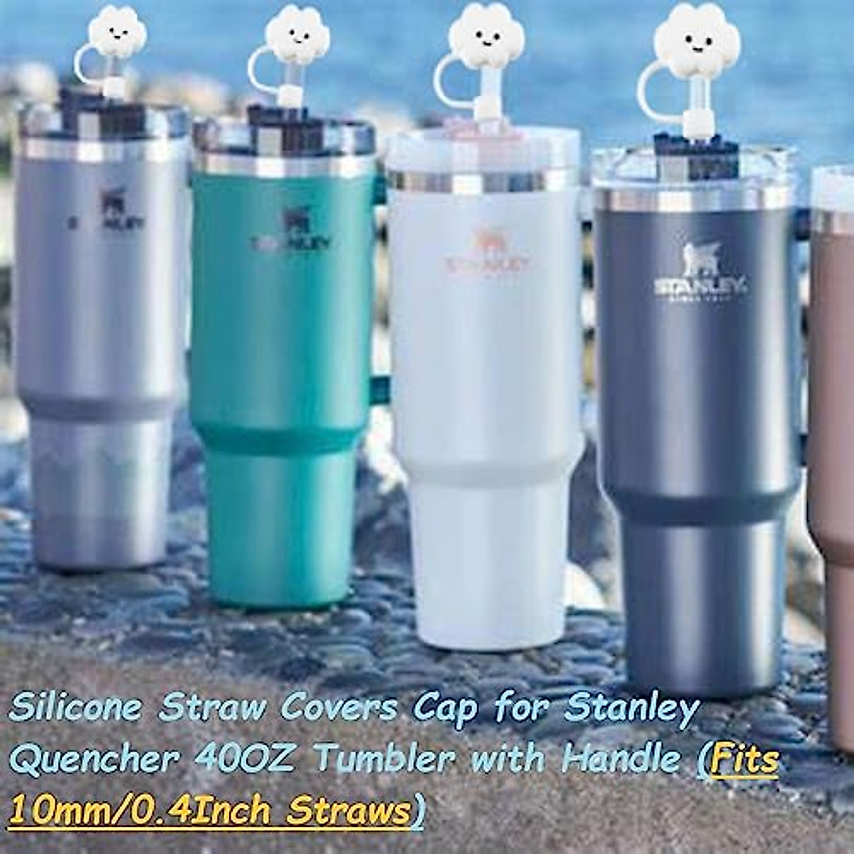 4PCS Straw Cover for Stanley 40 OZ Tumbler, Cloud Silicone Straw Covers for Stanley Cup, 10mm Straw Topper Cute Straw Protector for tumblers for Stanley Cup Accessories