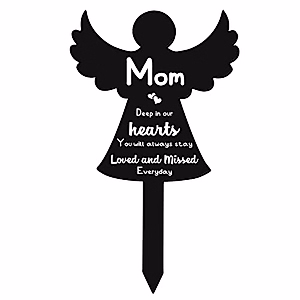 Memorial Stakes Cemetery Grave Plaque Stake Markers Memorial Angel Plaques for Outdoors Sympathy Garden Stake Acrylic Grave Stake Waterproof Garden Grave Decorations for Cemetery Yard (Mom Style)