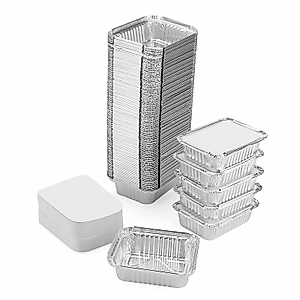 SENJEOK 125 Pack 8oz Aluminum Foil Pans with Lids, 240ml Aluminum Foil Containers, 4.8 x 3.7 x 1.3 Inch Tin Foil Tray for Household, Take Outs