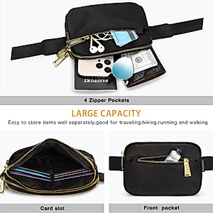 ZORFIN Fanny Packs for Women Men: Crossbody Belt Bag with Adjustable Strap - Fashion Waist Packs for Workout Running Traveling Hiking Black
