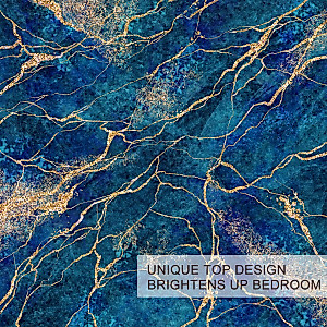 BlessLiving Bedding Duvet Cover Set Blue Marble Gold Glitter Pattern on Comforter Cover 3 Pieces 1 Duvet Cover 2 Pillowcases Natural Stone Abstract Duvet Cover with Zipper Closure (King)