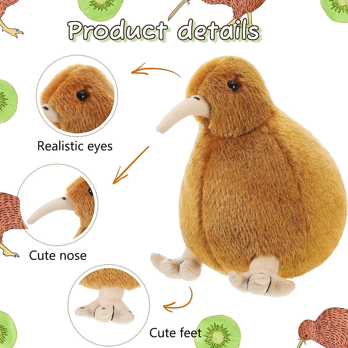 Sratte 2 Pcs Kiwi Bird Plush Toy 7.9 Inch Kiwi Bird Stuffed Animal Soft Toy Lifelike Furry Cute Plush Fluffy Doll Gift for Boy Girl Teens Adults Birthday Holiday Present, White and Brown