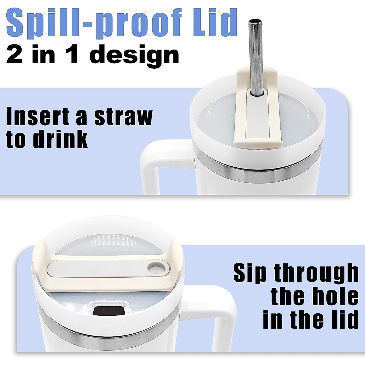 Amgkonp 2 Pack 40oz Stainless Steel Insulated Travel Cup with Handle and Straw, Sublimation Tumbler Blanks for DIY Gift