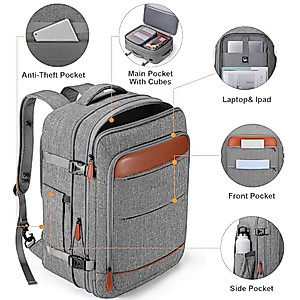 Bagsure Travel Backpack, 42L Carry on Backpack, Flight Approved Expandable Travel Backpack for Men&Women, Carry on Backpack, Luggage Daypack with Packing Cubes and Shoe Pocket, Large Travel Bags