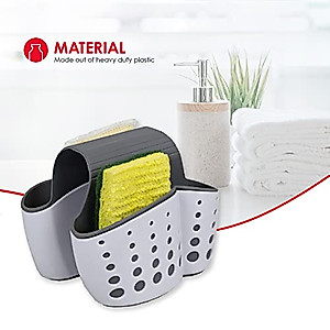 Home Basics Draining Dual Sink Saddle Sponge Holder Organizer for Double Sink, White/Grey