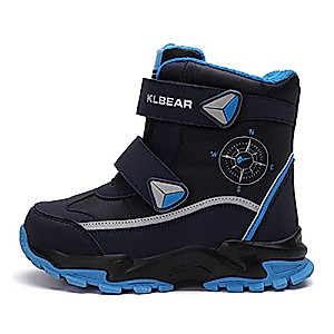 UJKOO Boys Girls Snow Boots Winter Warm Waterproof Slip Resistant Cold Weather Outdoor Boots Kids Shoes/Black blue 2.5 Little Kid