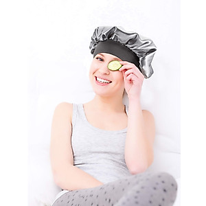 Blulu 3 Pieces Sleep Cap Satin Bonnet Night Head Cover Sleeping Soft Hair Turbans for Women and Girls (Silver Wine red Royal Blue)