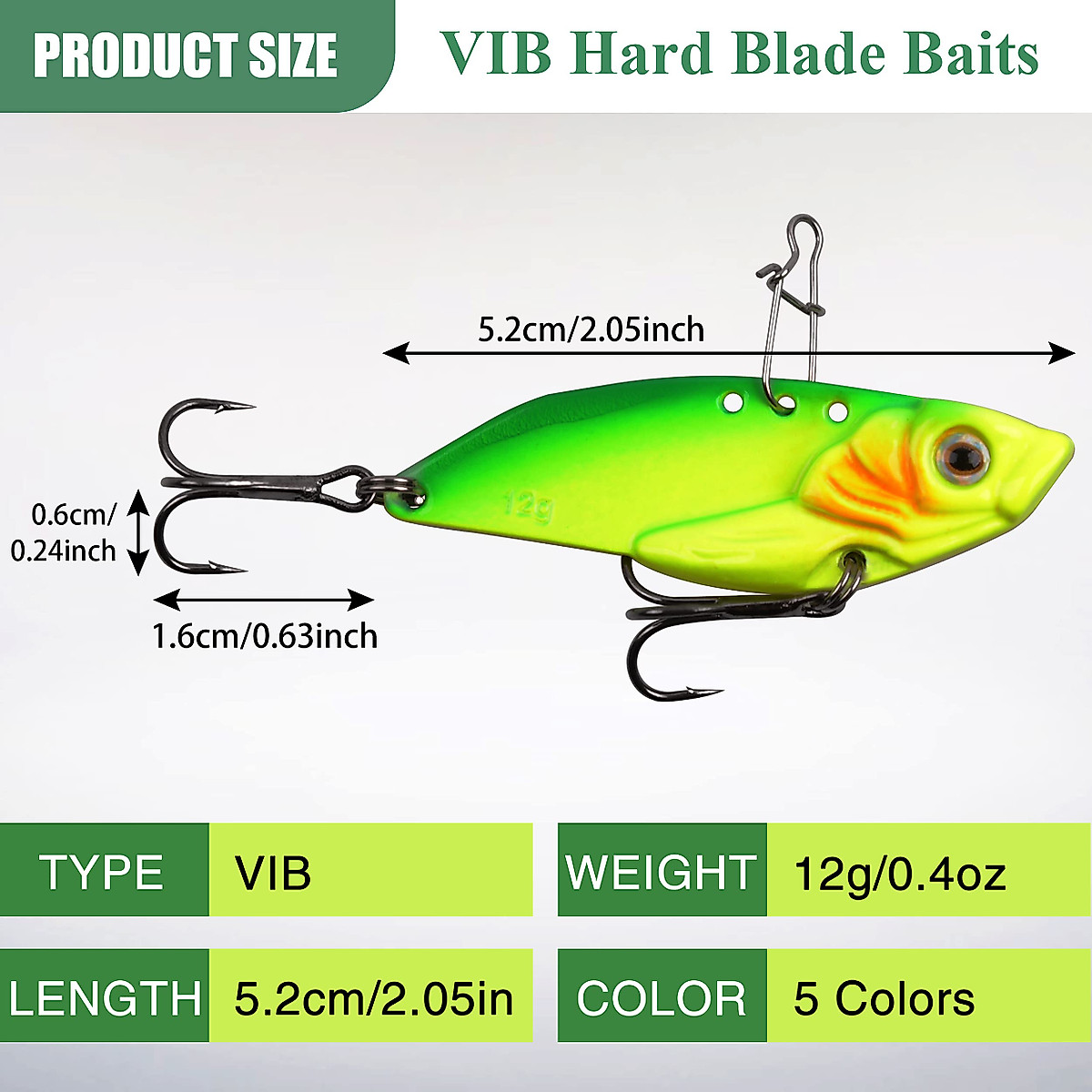 Blade Bait Fishing Spoon Lures, 5pcs Hard Metal Blade Baits VIB Lures for Bass Walleye Trout Spinner Spoon Blade Swimbait Freshwater Saltwater Fishing Tackle Lures