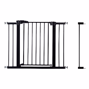 BABELIO 26-43 Inch Easy Install Extra Wide Pressure Mounted Metal Baby Gate, No Drilling, No Tools Required, with Wall Protectors and Extenders (Black)