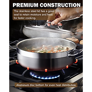 Cooks Standard Deep Sauté Pan with Lid, 4-Quart Professional Deep Frying Pan 18/10 Stainless Steel Chef’s All Purpose Pan with Cover, Compatible with All Stovetops