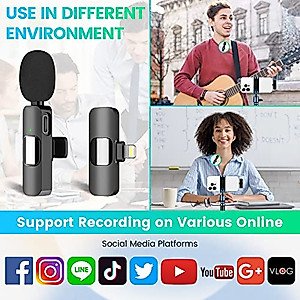 EJCC 2 Pack Wireless Microphone for iPhone iPad, Mini Wireless Clip-on Microphones for iPhone Video Recording, YouTube, Interview, TikTok, Vlog
