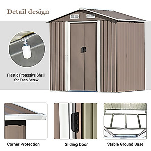 Merax Outdoor Storage Shed, 6 x 4 FT Metal Garden Shed Steel Tool Shed Storage House with Adjustable Shelf and Lockable Door,Tool Cabinet with Vents and Foundation for Backyard, Patio & Lawn, Brown