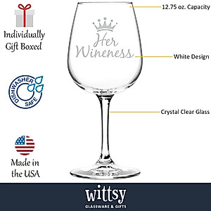 Funny Wine Glass for Women - Her Wineness Queen Wine Glass - Best Birthday Gifts for Women, Mom, Wife, Her - Unique Bday Present Ideas from Husband, Son, Daughter - Fun Wine Gift for Friends
