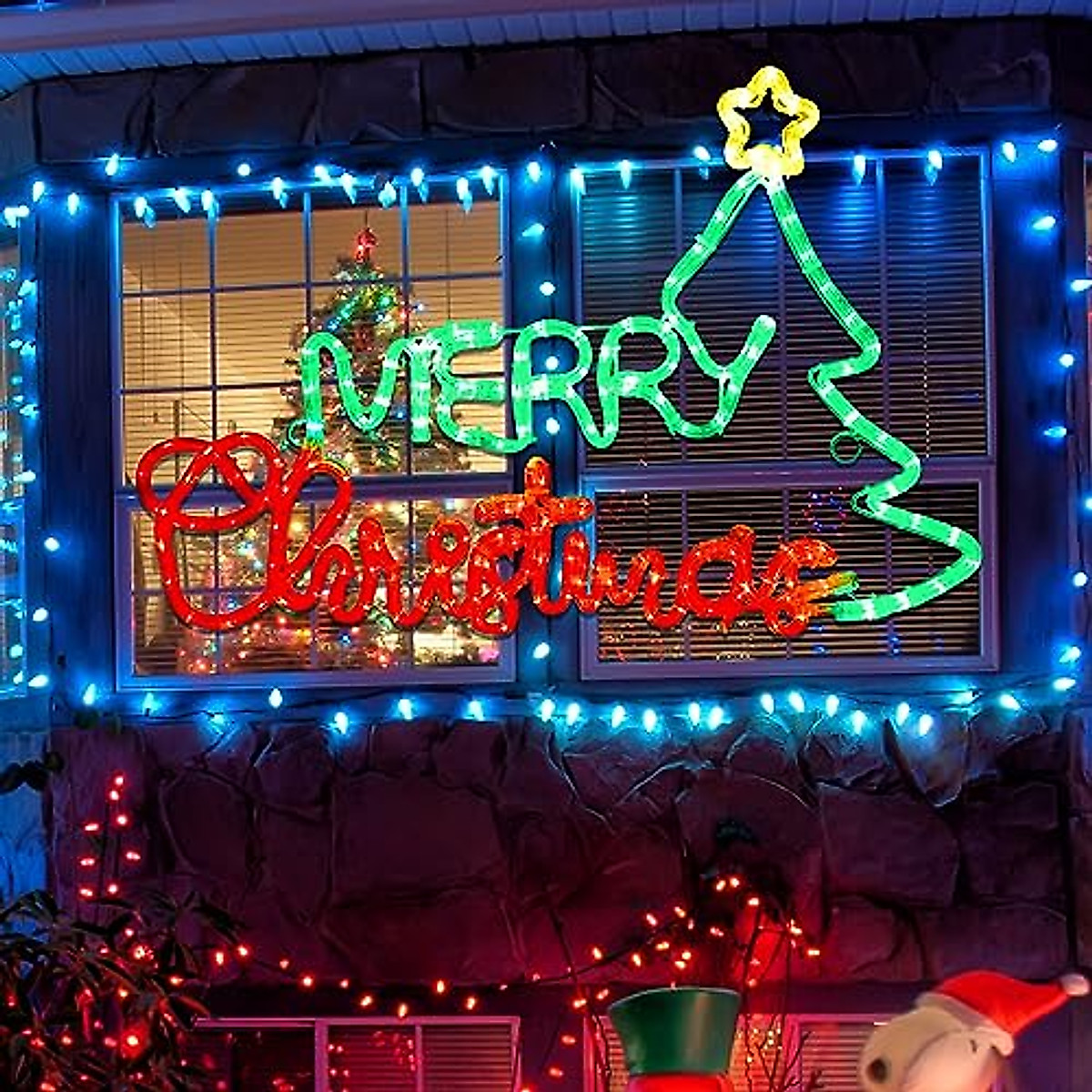 Retisee 24 Inch Jumbo Merry Christmas Neon Light Outdoor Large Merry Christmas Neon Signs Waterproof LED Christmas Sign for Indoor Home Window Party Garage Walls (Xmas Tree)