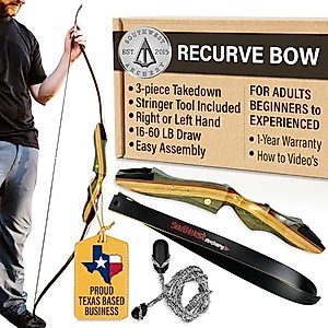 Spyder Takedown Recurve Bow - Hunting & Target Bow - Fast, Accurate, Versatile - Handcrafted Riser - Fiber Glass Maple Limbs - XL 64" Right Hand, 40lb with Stringer Tool