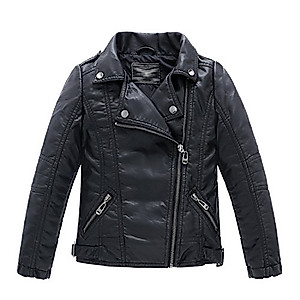 LJYH Children Collar Motorcycle Faux Leather Coats Kids Bomber PU Soft Leather Jackets Black 4-5yrs