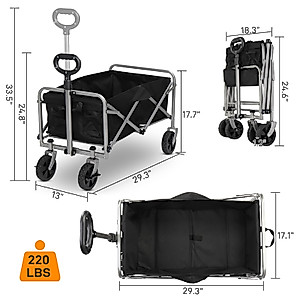 Collapsible Folding Wagon,Outdoor Utility Wagon with 220lbs Weight Capacity,Heavy Duty Garden Cart Beach Wagon Grocery Wagon with All-Terrain Wheels for Beach,Sports,Shopping,Camping