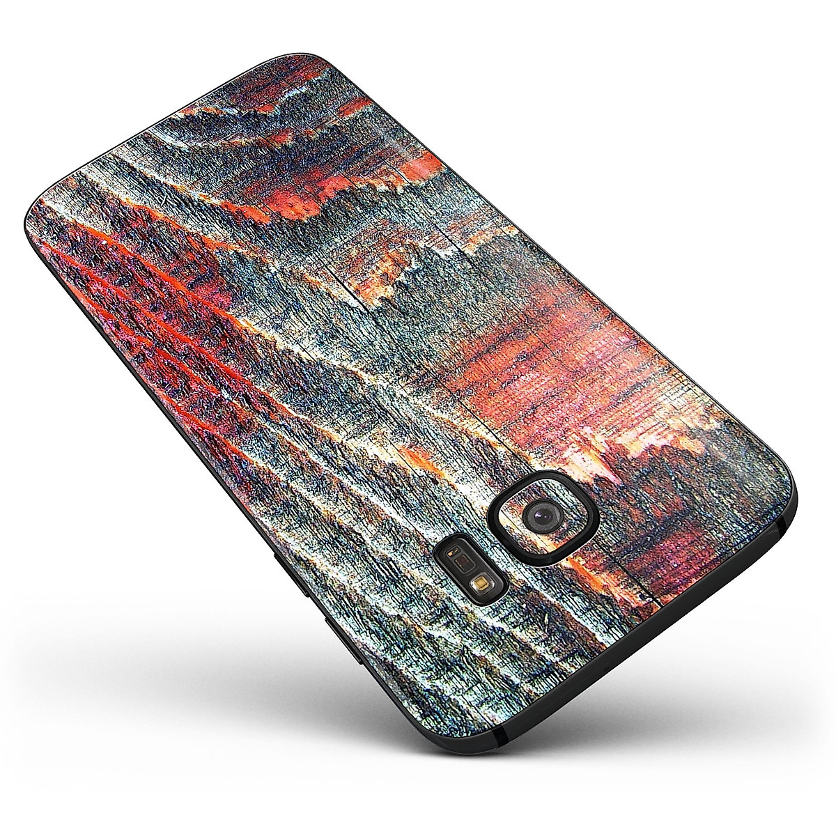 Design Skinz Design Skinz Grungy Orange and Teal Dyed Wood Surface Full-Body Wrap Decal Skin-Kit for The Galaxy S9 Plus