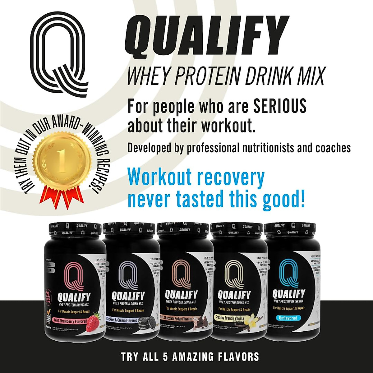 Qualify Whey Protein Powder Drink Mix, Cookies & Cream Flavored, Gluten Free, Highly Kosher, 25g Protein, 5.5g BCAA, 12.9g Essential Amino Acids, 1.65lb