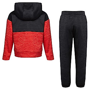 adidas Boys' Long Sleeve Color Block Mélange Fleece Jacket Set, Black Heather with Red, 4