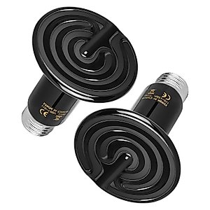 Simple Deluxe 25W Ceramic Heat Lamp, Reptile Heat Bulb Emitter, No Light Emitting Brooder Coop Heater for Amphibian Pet & Incubating Chicken, Black, 2 Pack