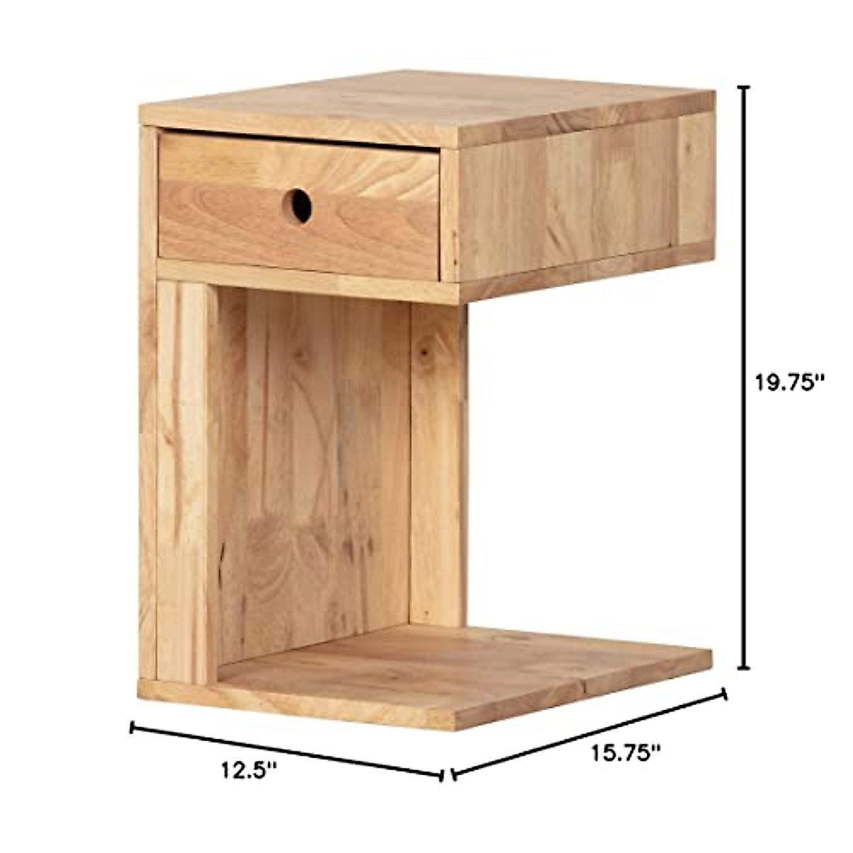South Shore Furniture Sweedi Solid 1-Drawer Nightstand, Natural Wood, 15.75 in x 12.5 in x 19.75 in