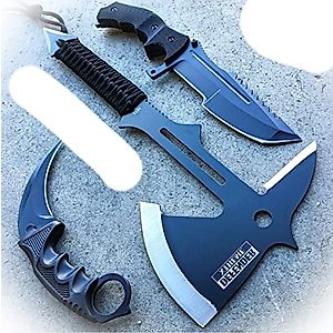 New 4 PC Black Tactical Hunting Survival Camping FIXED BLADE AXE KARAMBIT SET Camping Outdoor Pro Tactical Elite Knife BLDA-1132