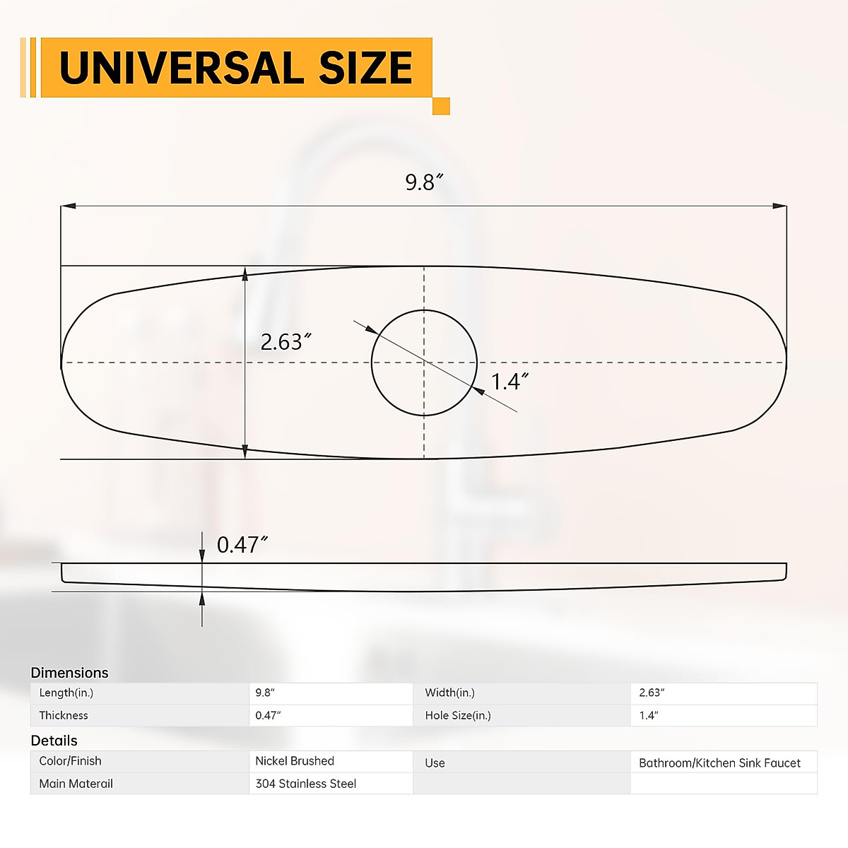Hiqufet Kitchen Faucet Plate Hiqufet Faucet Plates to Cover Holes Stainless Steel Matching 1 or 3 Hole Kitchen Faucet or Bathroom Faucet deck plate Brushed Nickel 10.35 Inch