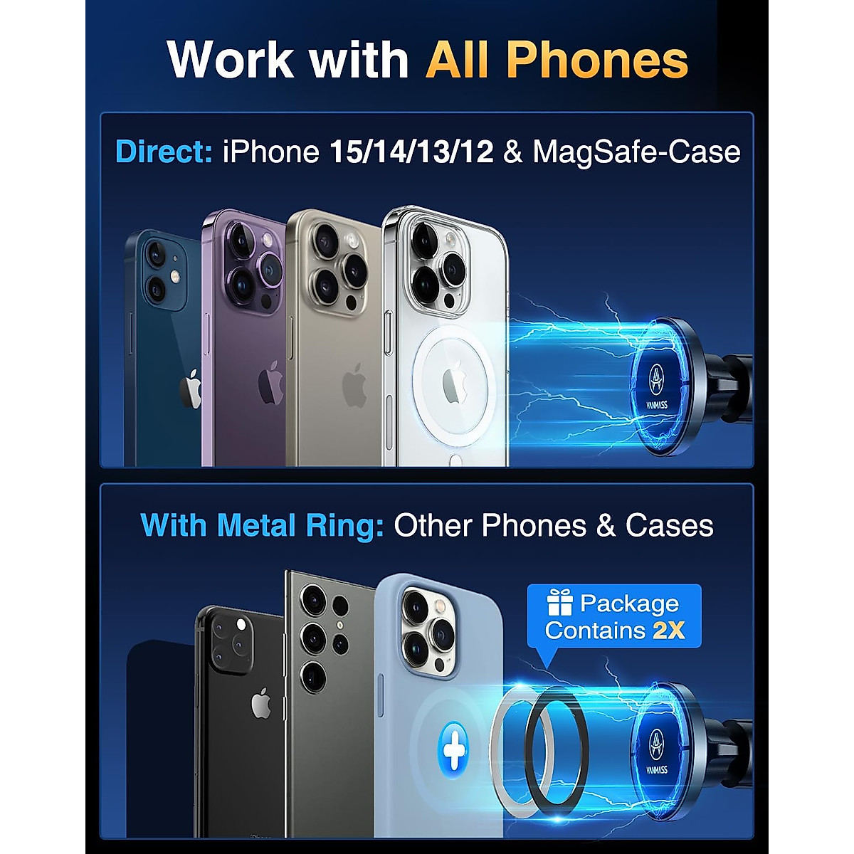 VANMASS [Military-Grade] for MagSafe Car Mount [2024 Upgraded Magnets] Magnetic Cell Phone Holder for Car Truck Vent, Cellphone Stand Cradles Auto Mobile Accessories for iPhone 15 14 13 12 11 Android