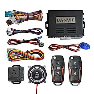 BANVIE ① Car Keyless Entry Security Alarm System + ② Remote Engine Starter + ③ Push to Start Stop Iginition Kit Button