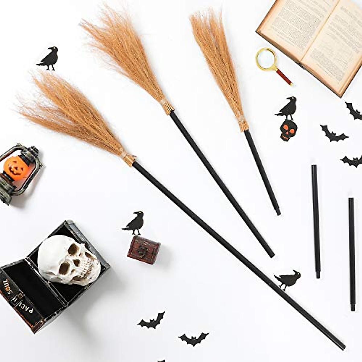 2 Pieces Halloween Witch Broom Plastic Witch Broomstick Broom Props for Halloween Costume Supplies