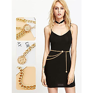 FIORETTO Chain Belt for Women Metal Waist Belts Fashion Multilayer Chain Belts for Dress Sun Gold Length 47in
