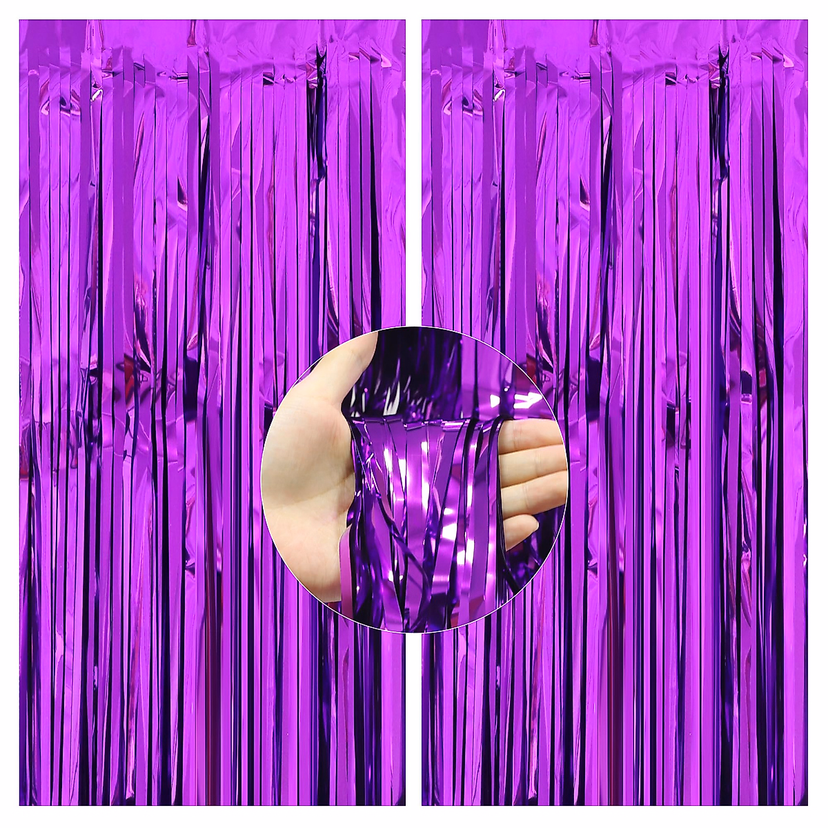TOPPOT 2 Pack 3.3x8.2 ft Purple Foil Fringe Curtains Backdrop, Tinsel Curtain Backdrop, Streamer Backdrop for Birthday Party, Graduation and Most Common Holiday Party Decorations
